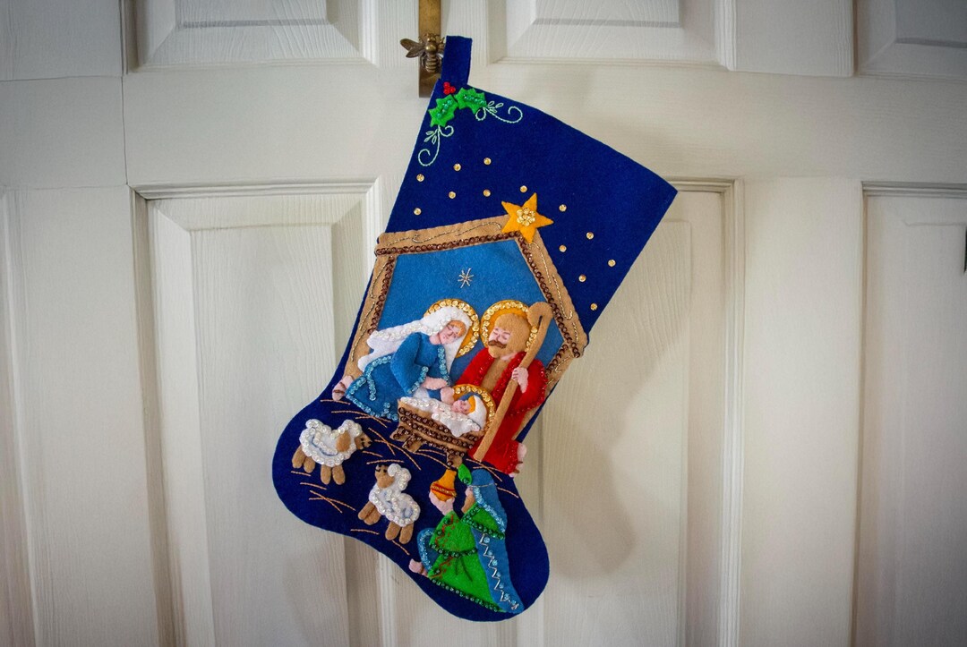 Bucilla "holy Nativity Family" Hand Stitched Christmas Stocking, Felt ...