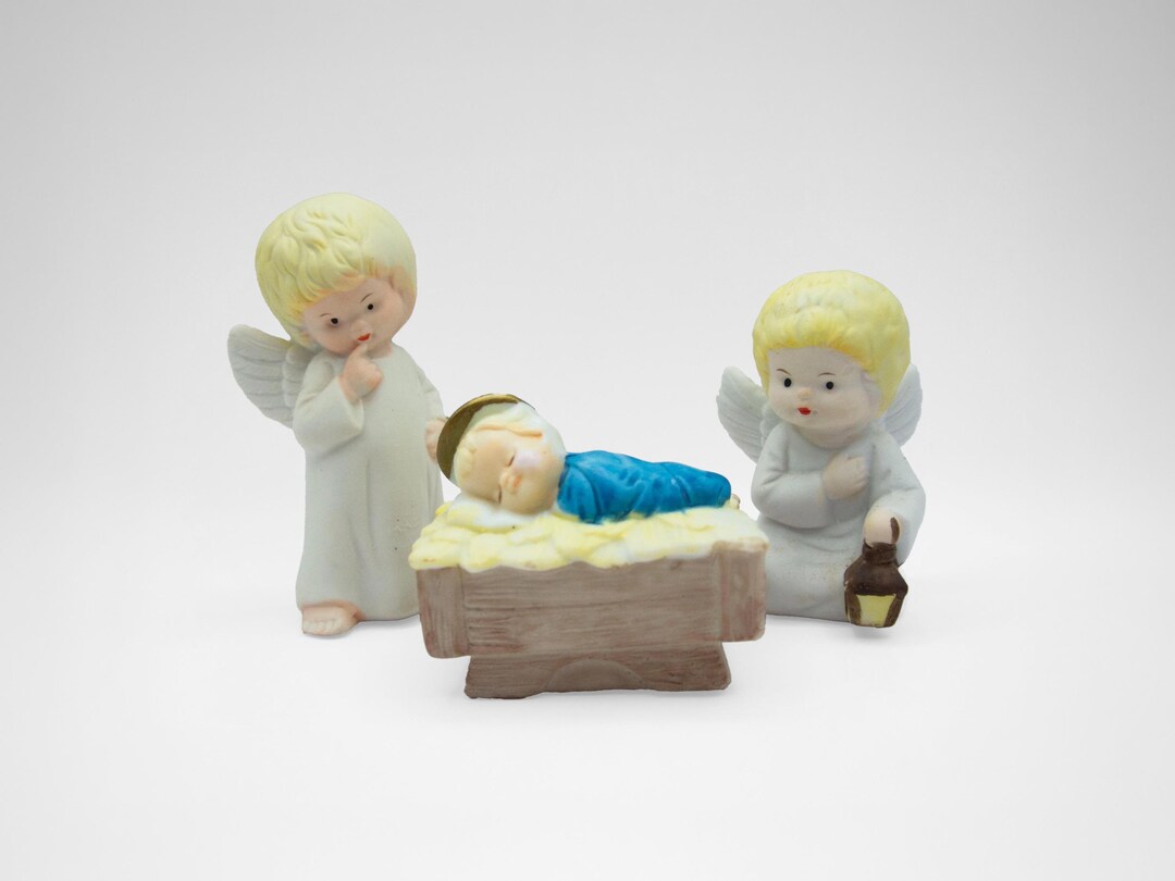 Vintage 1980s Angel Christmas Nativity Figurines: Baby Jesus in Manger ...