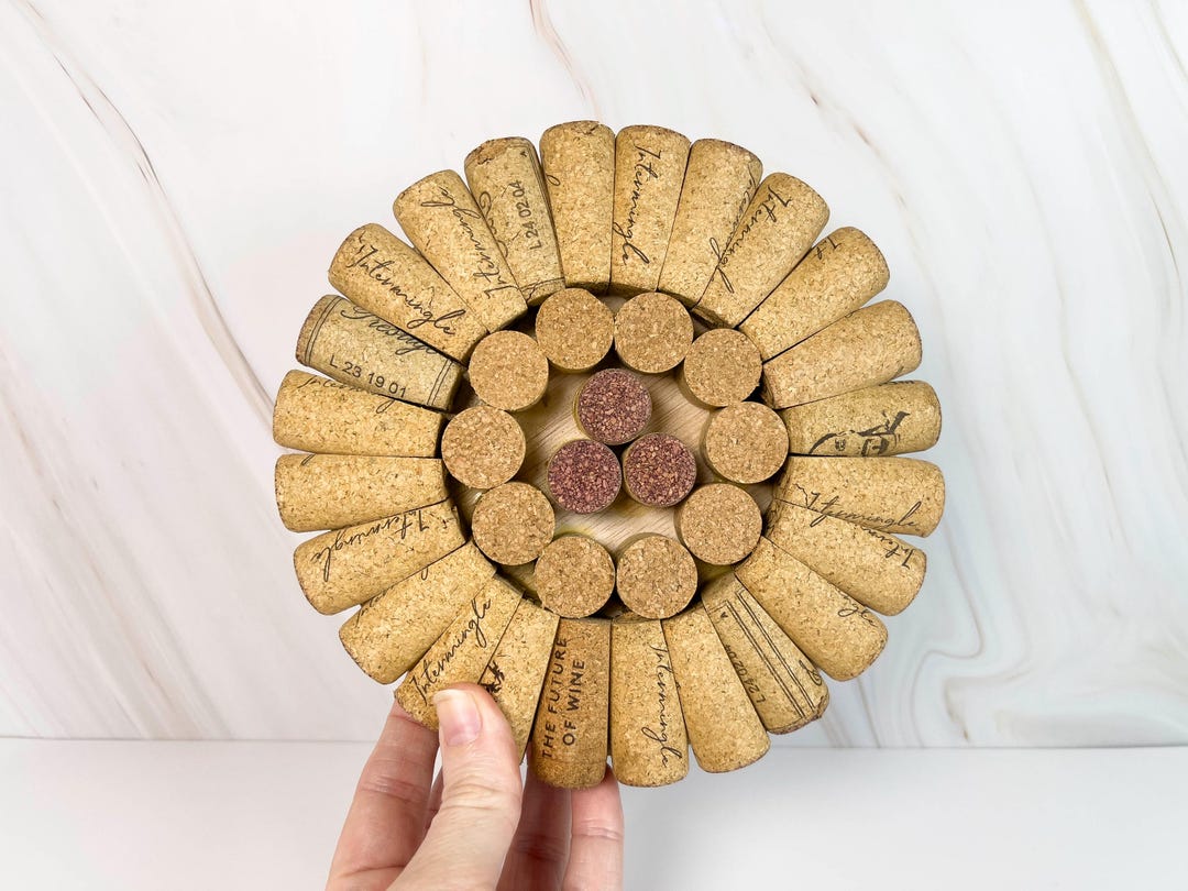 Handmade 7.25" Round Wine Cork Trivet With Wooden Base - Etsy