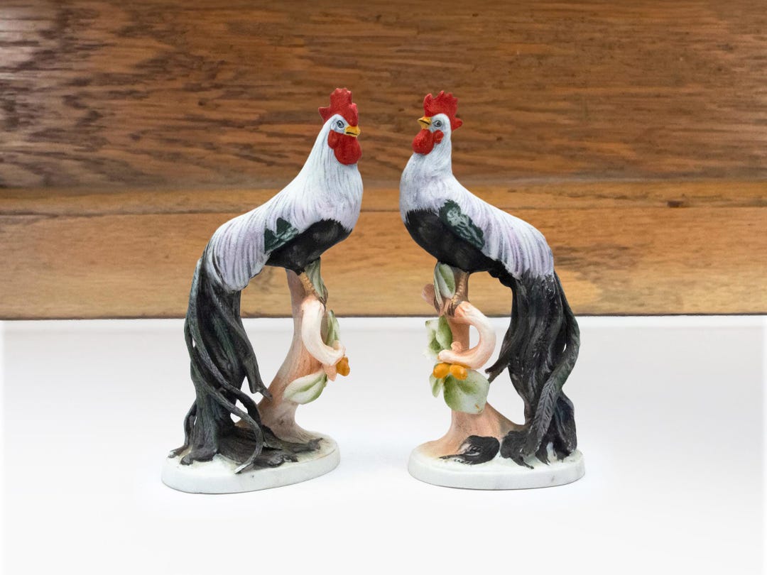 Vintage Lefton Long Tail Rooster Figurines - Etsy