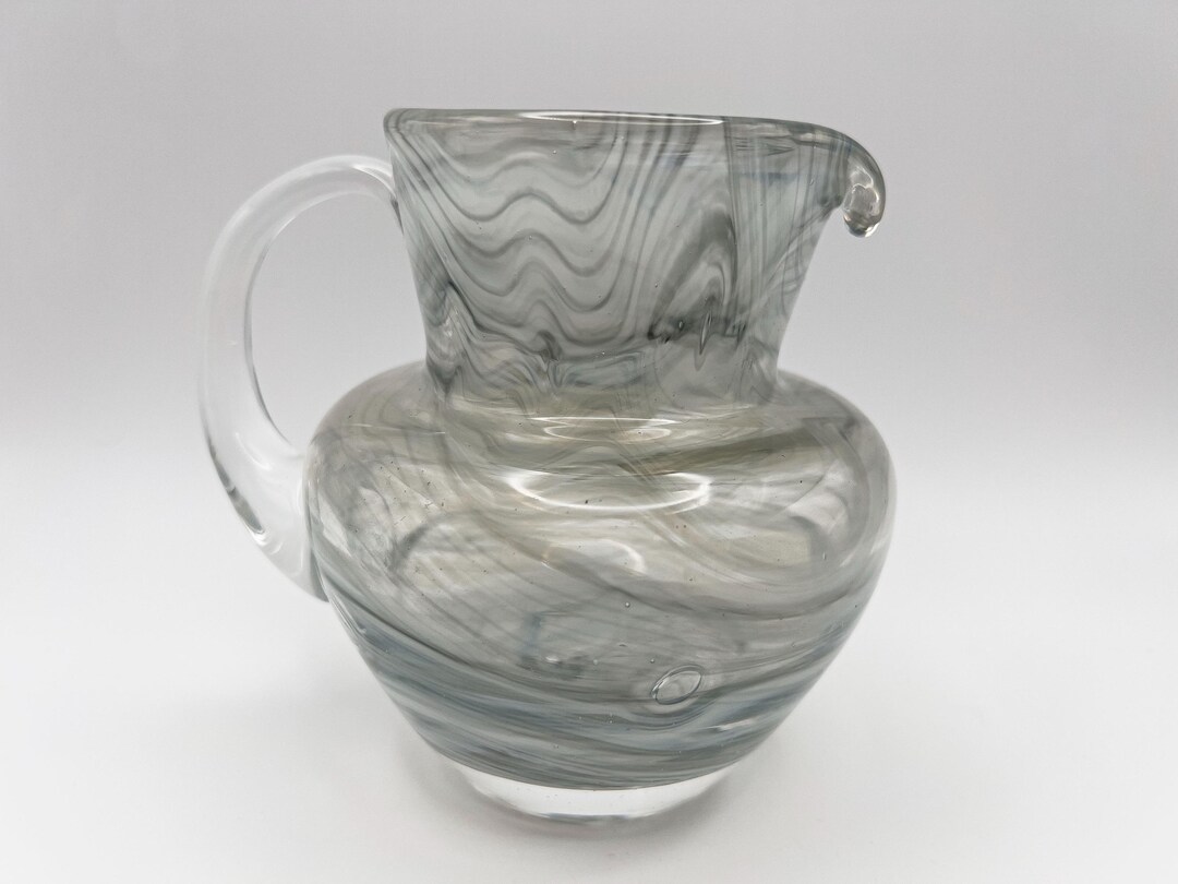Vintage Hand Blown Smokey Gray Glass Pitcher, Beautiful Elegant Gray ...