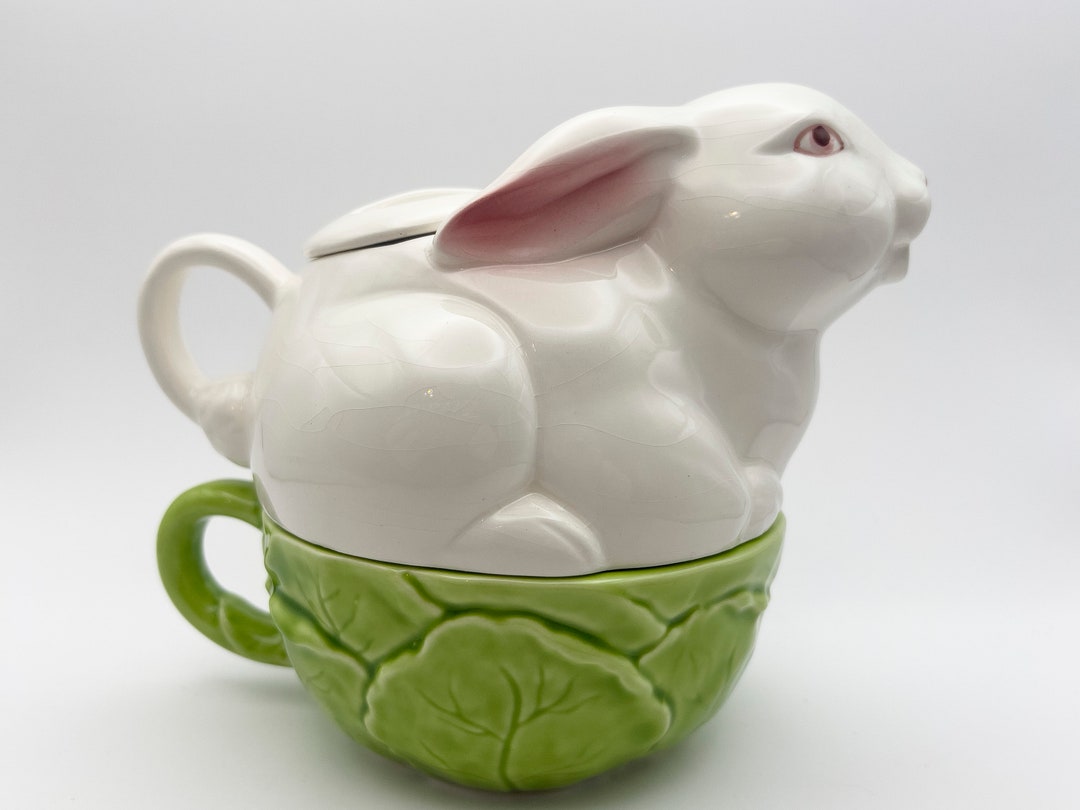 Vintage Ceramic Easter Bunny Teapot and Teacup Set, Unique Stacking ...