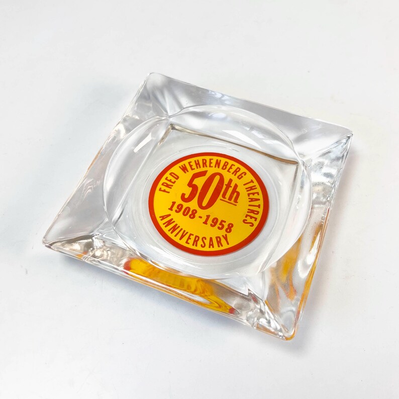 Vintage 1950s Fred Wehrenberg Theatres 50th Anniversary Glass Ashtray ...