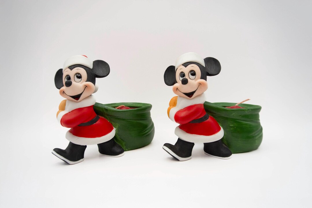 Pair of 1980's Mickey Mouse Santa Claus Candle Holders, Vintage Disney ...