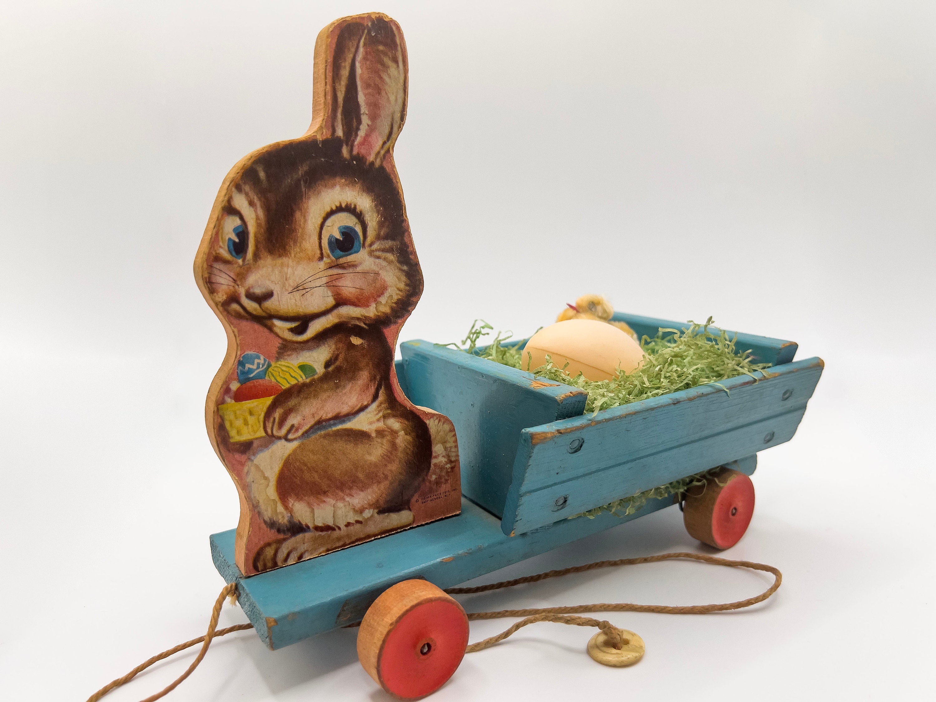 Vintage 1949 Fisher Price Bunny Egg Cart Pull Toy, Fisher Price 404 ...