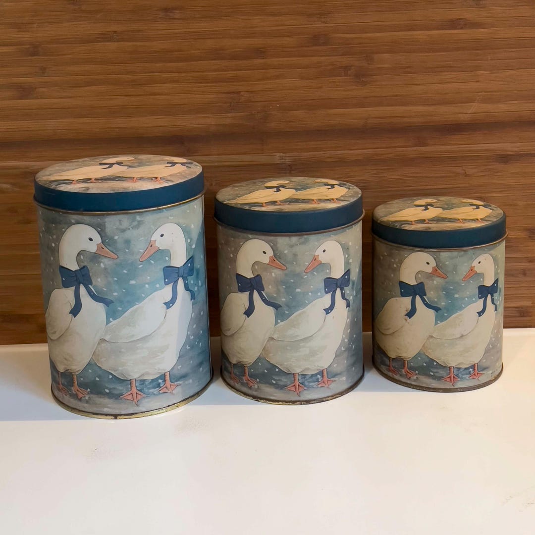 1980s Country Geese Kitchen Canister Set – cute Vintage White Goose ...