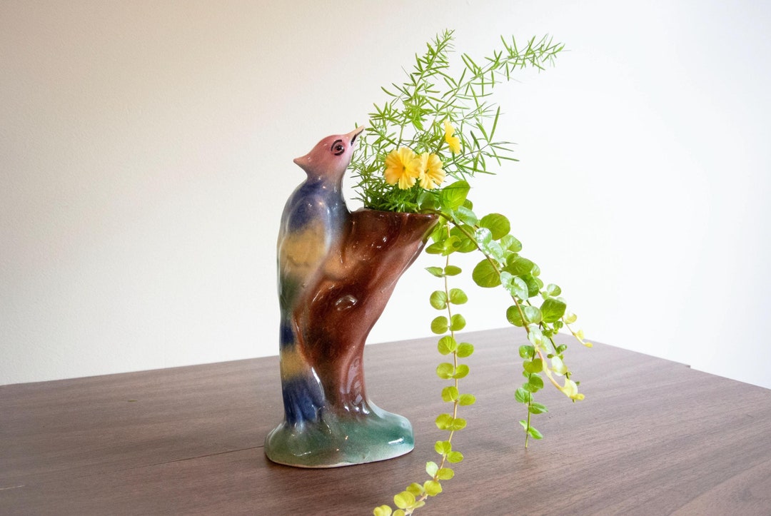 Vintage Mid-century Ceramic Parrot Bud Vase, Beautiful Colorful Bird ...