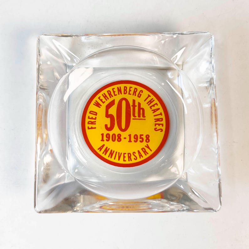 Vintage 1950s Fred Wehrenberg Theatres 50th Anniversary Glass Ashtray ...