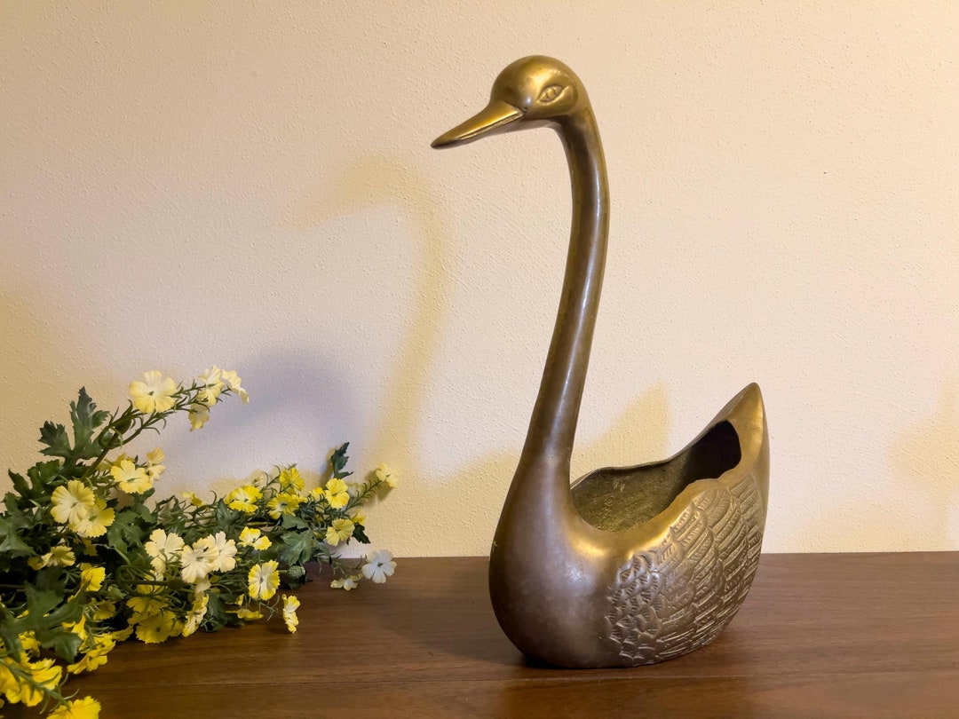 Large Mid-century Brass Swan Planter - Solid Brass Swan Home Decor ...