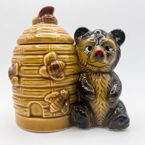Vintage Beehive Bear Honey Pot With Lid, Vintage 1970s Ceramic Honey ...