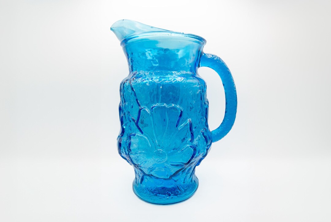 Vintage Blue Anchor Hocking Rain Flower Glass Pitcher, Retro Turquoise ...