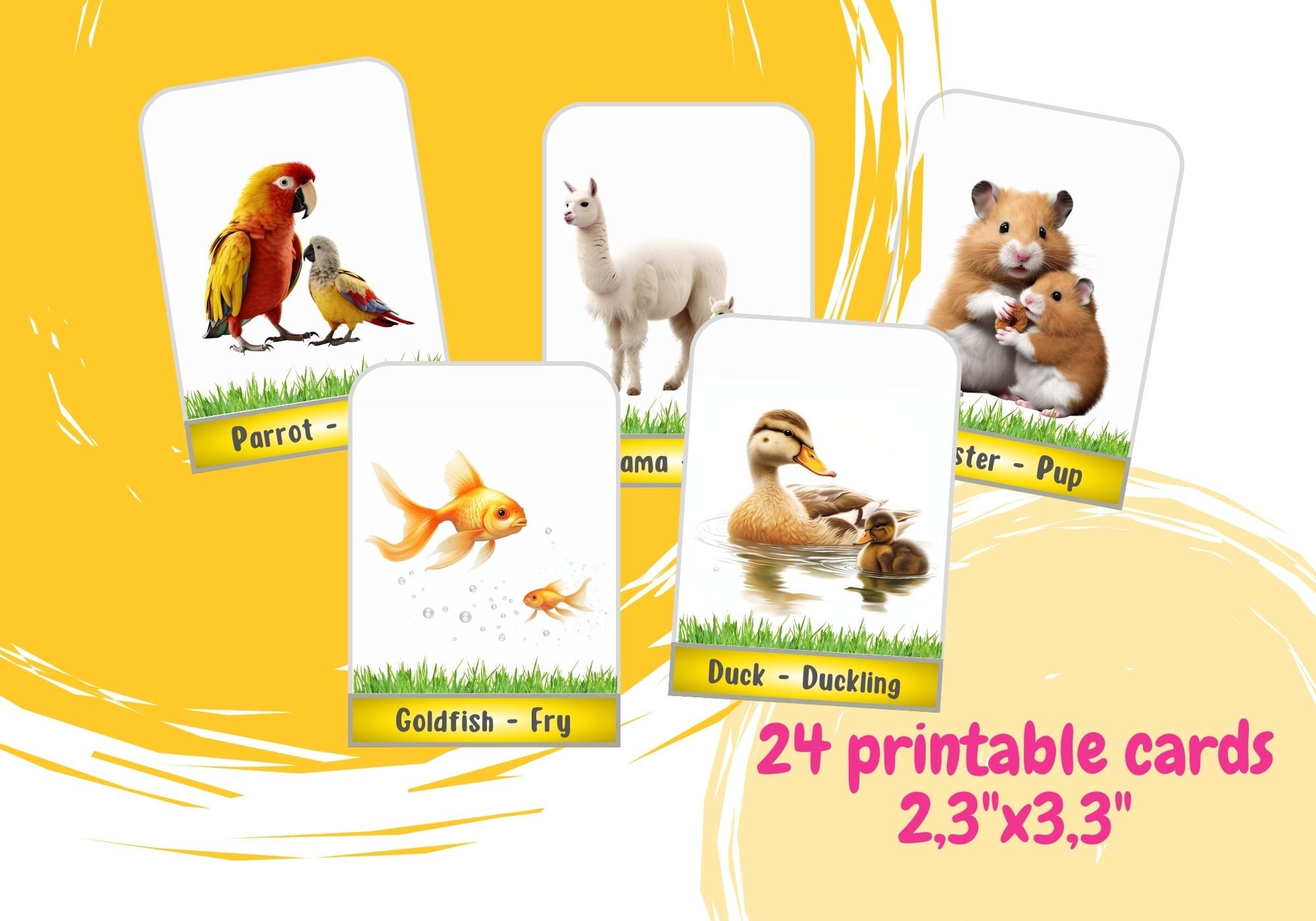 24 Printable Montessori Flashcards Domestic Animals, Farm Animals + 12 ...