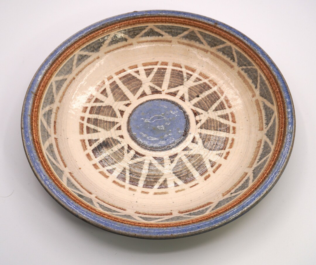 1970’s Vintage Studio Pottery Platter, Brown and Blue Pattern, Retro ...
