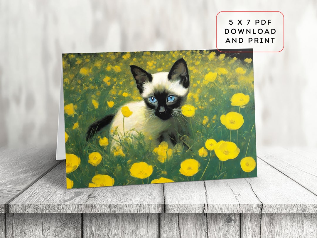 Cat Greeting Card | Printable Art | Greeting Card for Friend ...