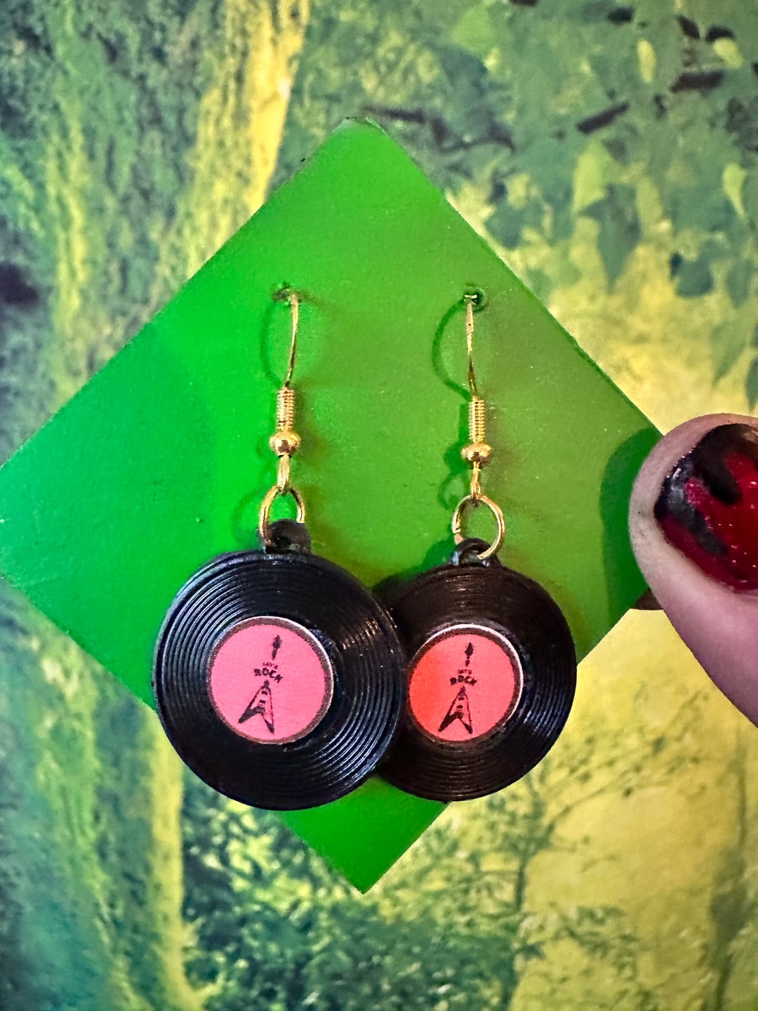 Red W Black Guitar Mini Vinyl Record Earrings, Handmade Unique Earrings ...