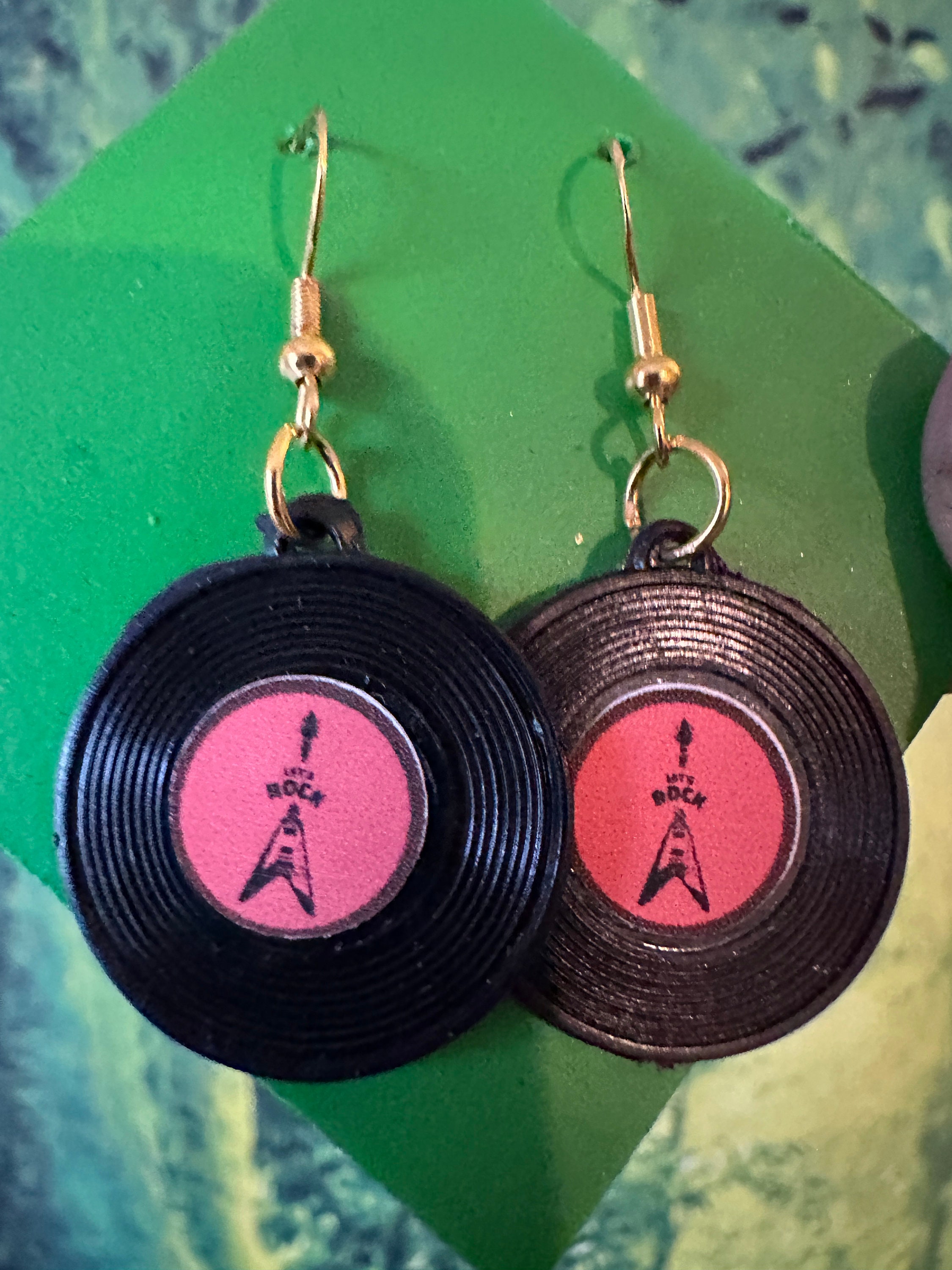 Red W Black Guitar Mini Vinyl Record Earrings, Handmade Unique Earrings ...