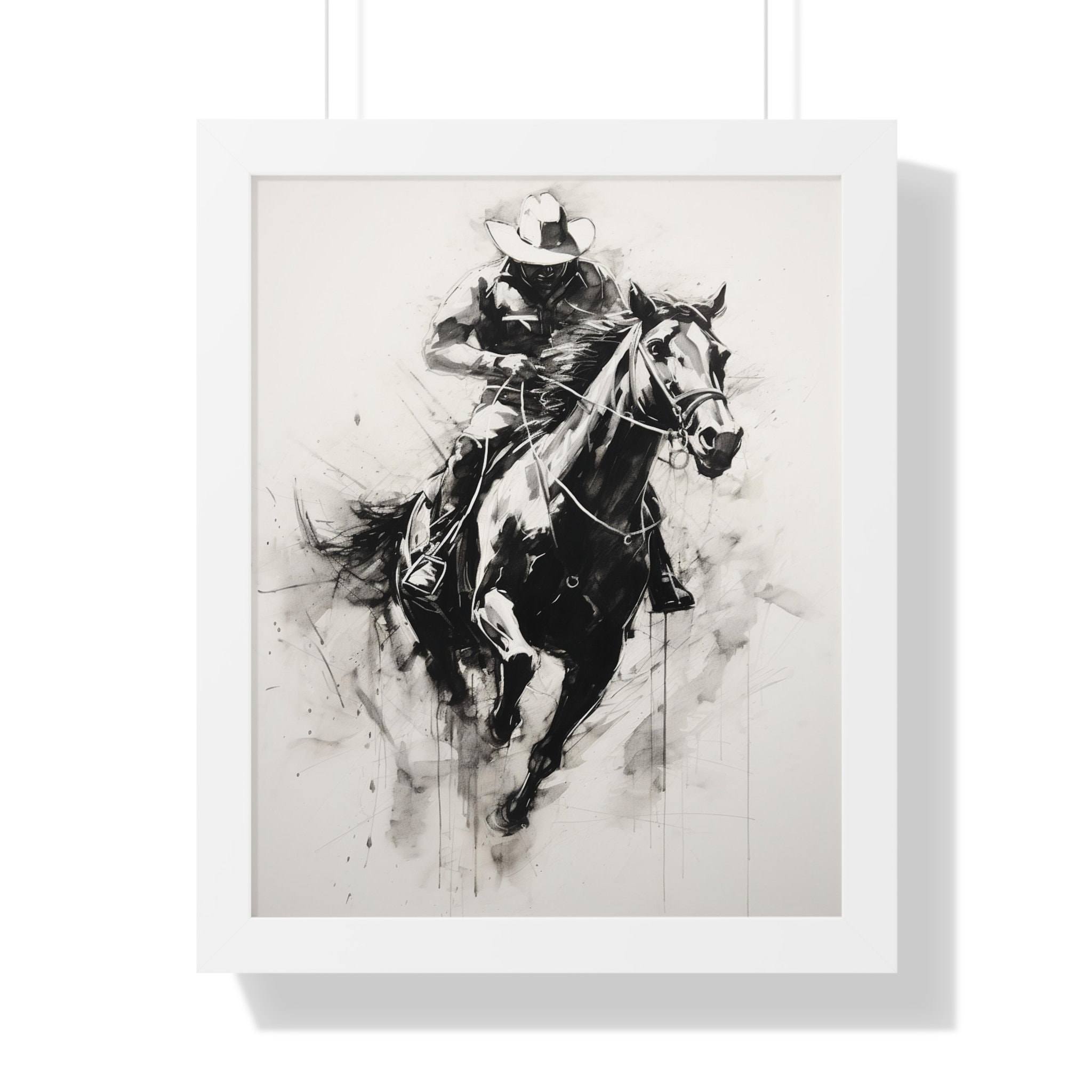 Cowboy Running Horse Drawing Framed Art Print Western Horse Wall Art ...