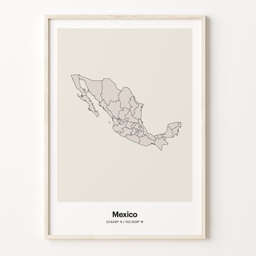 Mexico Print, Mexican Gift, Minimalistic Country Map Poster, MX Line ...