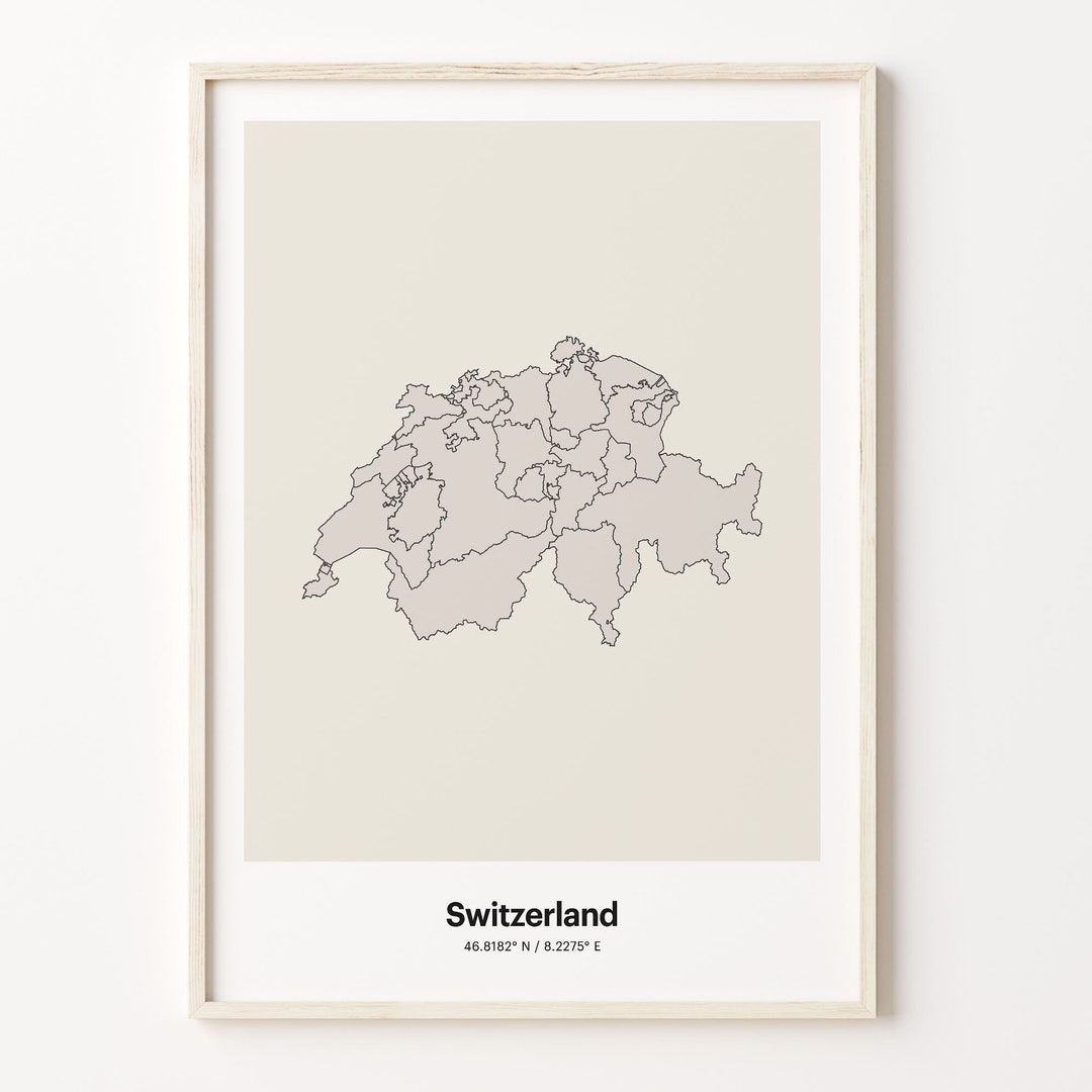 Switzerland Print, Swiss Gift, Minimalistic Country Map Poster, CH Line ...