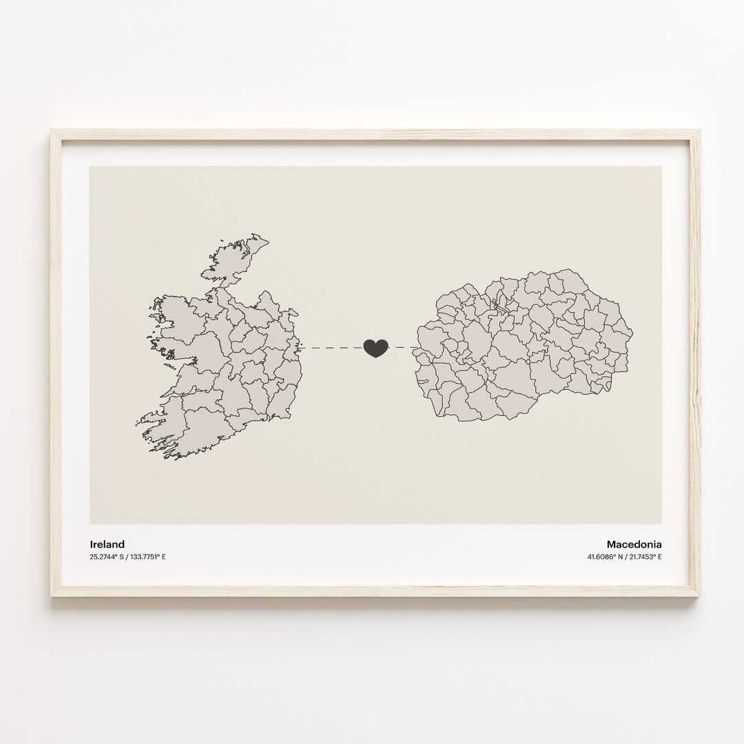 Ireland Macedonia Map Print: Minimalist Country Connection Art - Etsy
