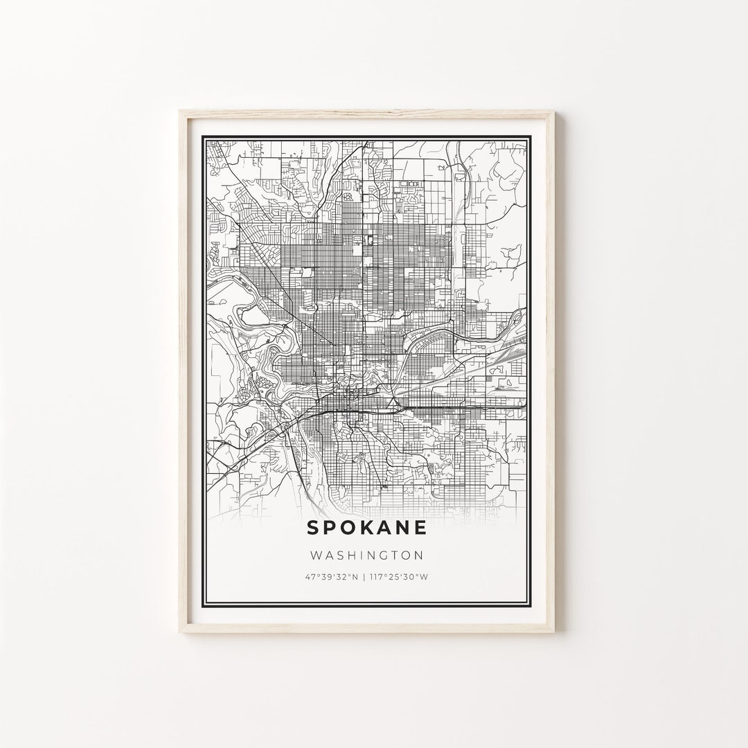 Spokane Print, City Map Art Poster, Washington WA USA, Wall Art Decor ...