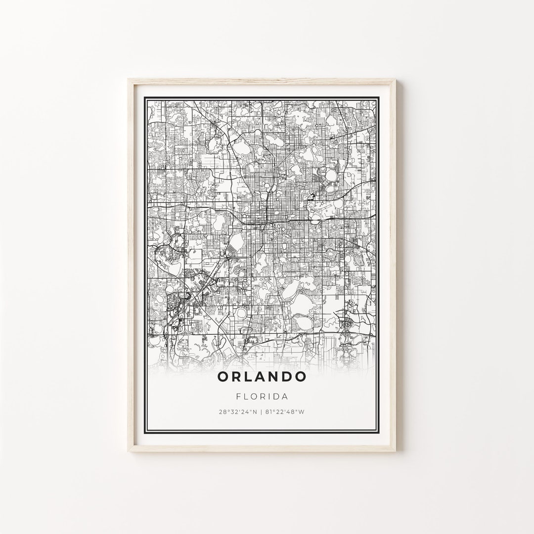 Orlando Print, City Map Art Poster, Florida FL USA, Wall Art Decor ...