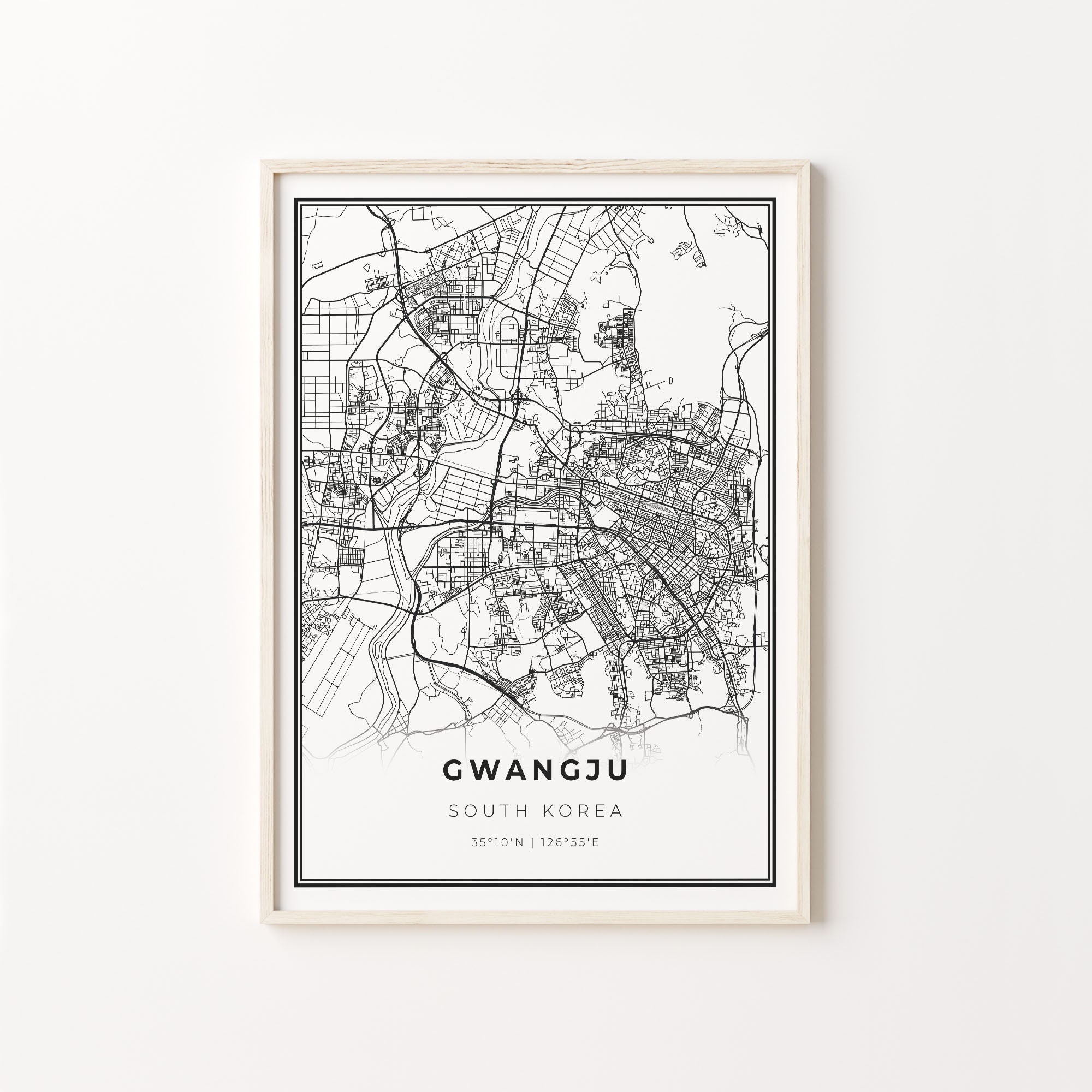 Gwangju City Map Print: Modern Black and White Wall Art - Etsy