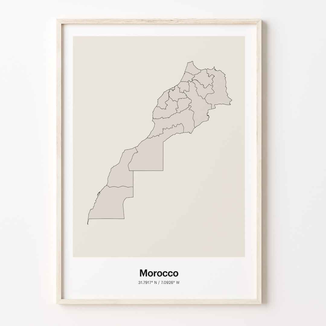 Morocco Print, Moroccan Gift, Minimalistic Country Map Poster, MA Line ...