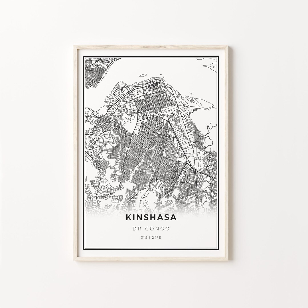 Kinshasa City Map Print: Modern Black and White Wall Art - Etsy UK