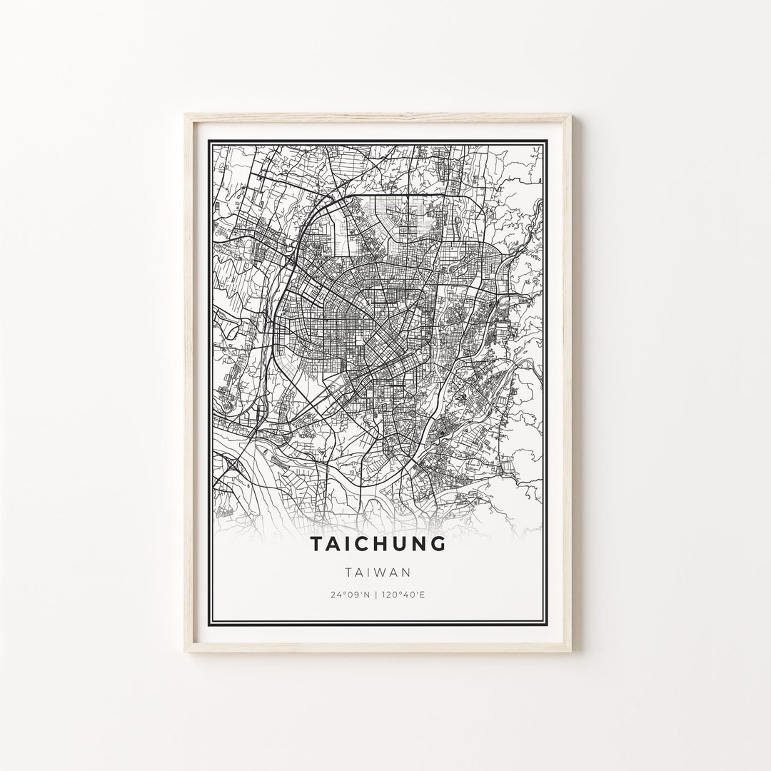 Taichung City Map Print: Modern Black and White Taiwan Wall Art - Etsy