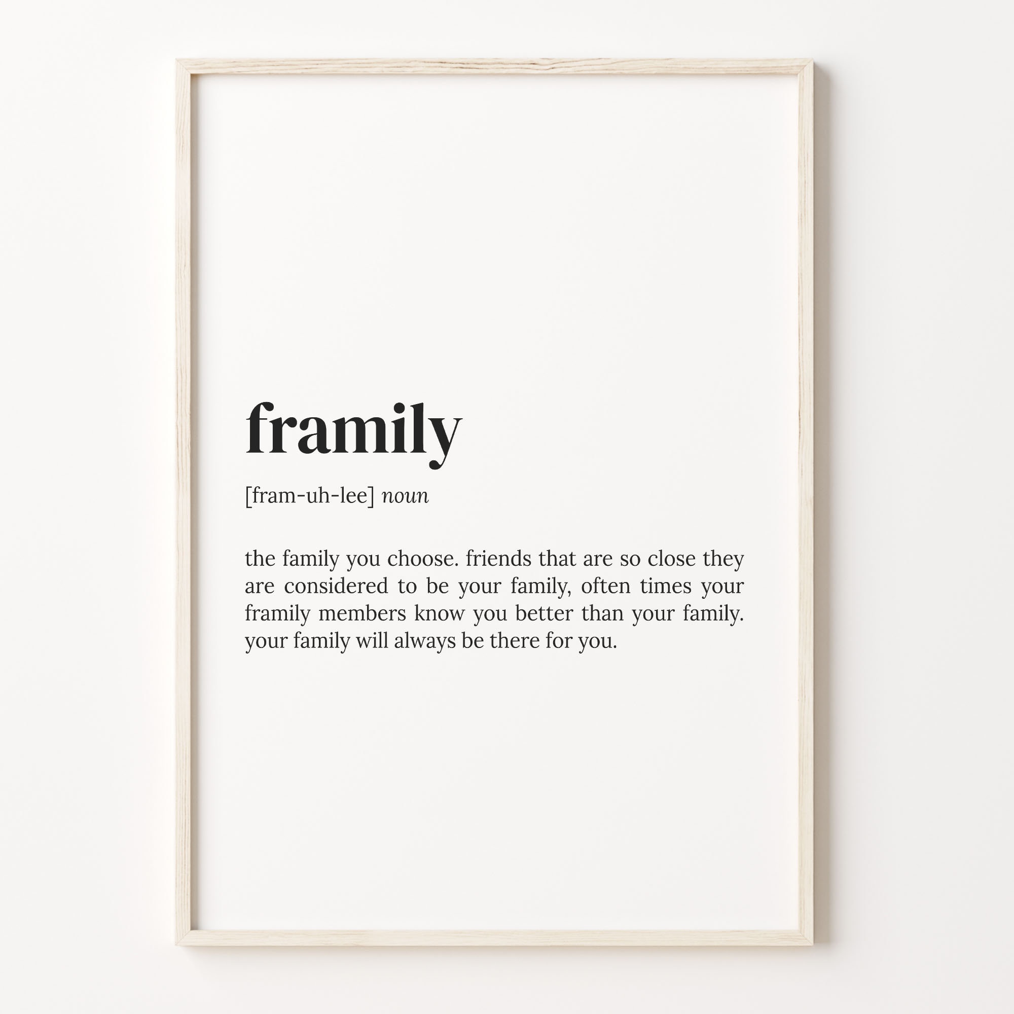 Framily Definition Print, Dictionary Poster, Quote Wall Art ...