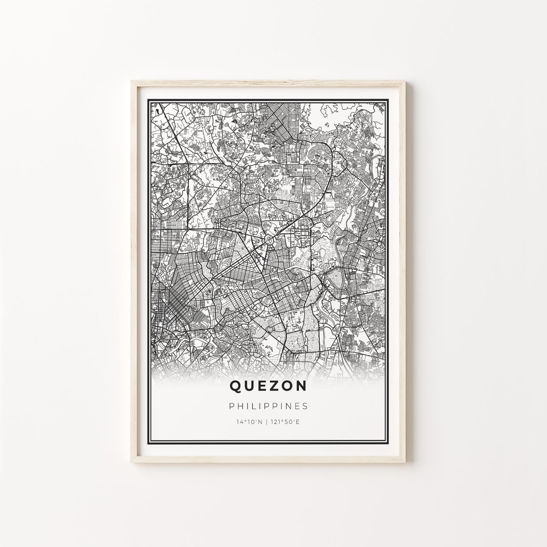Quezon City Map Print: Modern Black and White Wall Art - Etsy