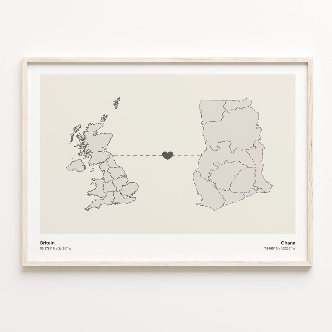 Britain to Ghana Print, Ghanaian Gift, Minimalistic Country Connection ...