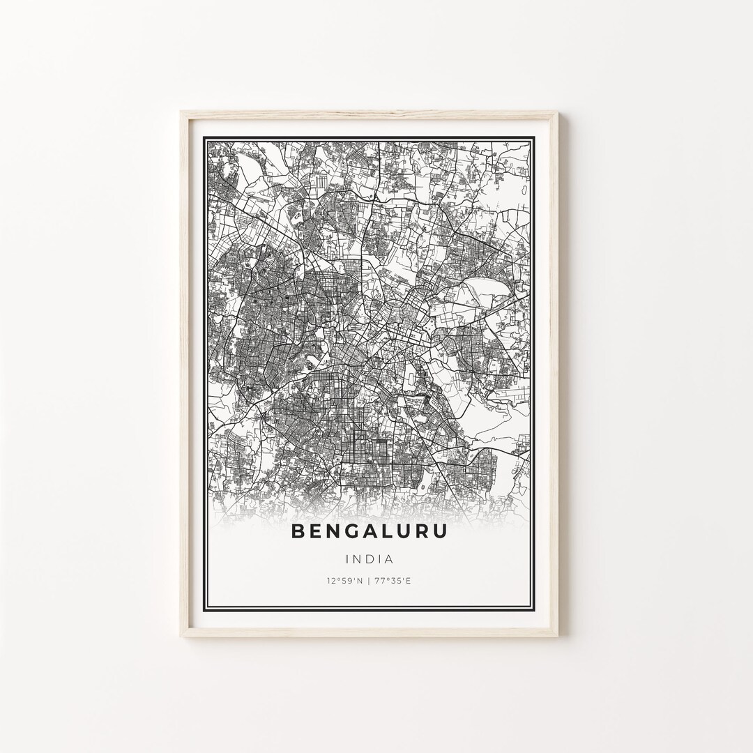 Bengaluru India Map Art Print: Modern Black and White Wall Decor - Etsy