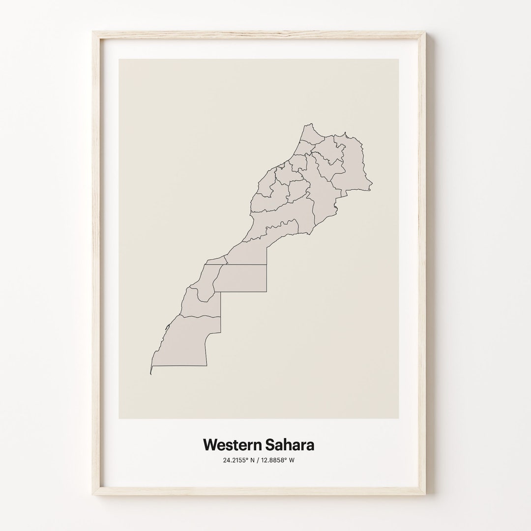 Western Sahara Print, Sahrawi Gift, Minimalistic Country Map Poster, EH ...
