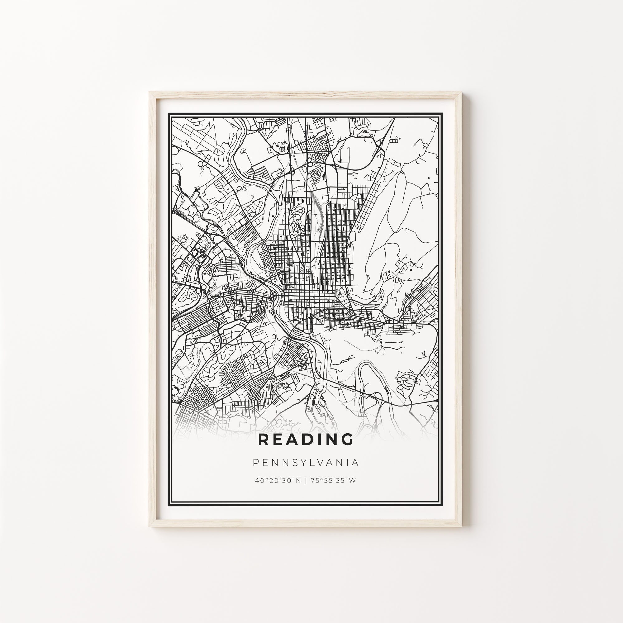 Reading Print City Map Art Poster Pennsylvania PA USA Wall - Etsy