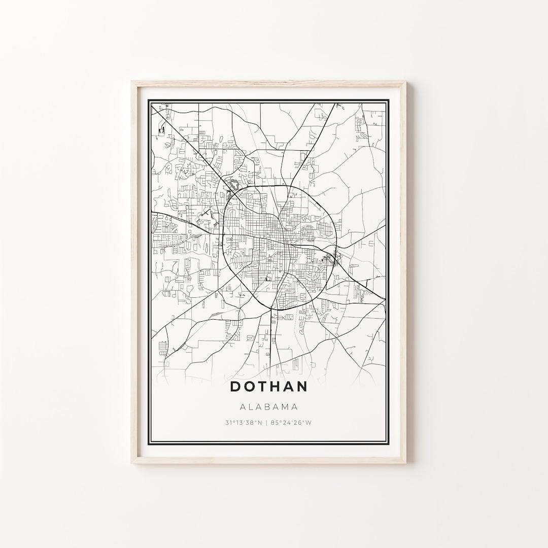 Dothan Alabama Map Art Print: Modern Black and White Cityscape - Etsy