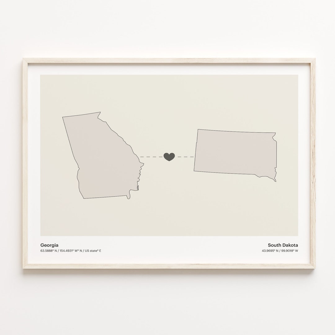 Georgia South Dakota State Connection Map Art Print - Etsy