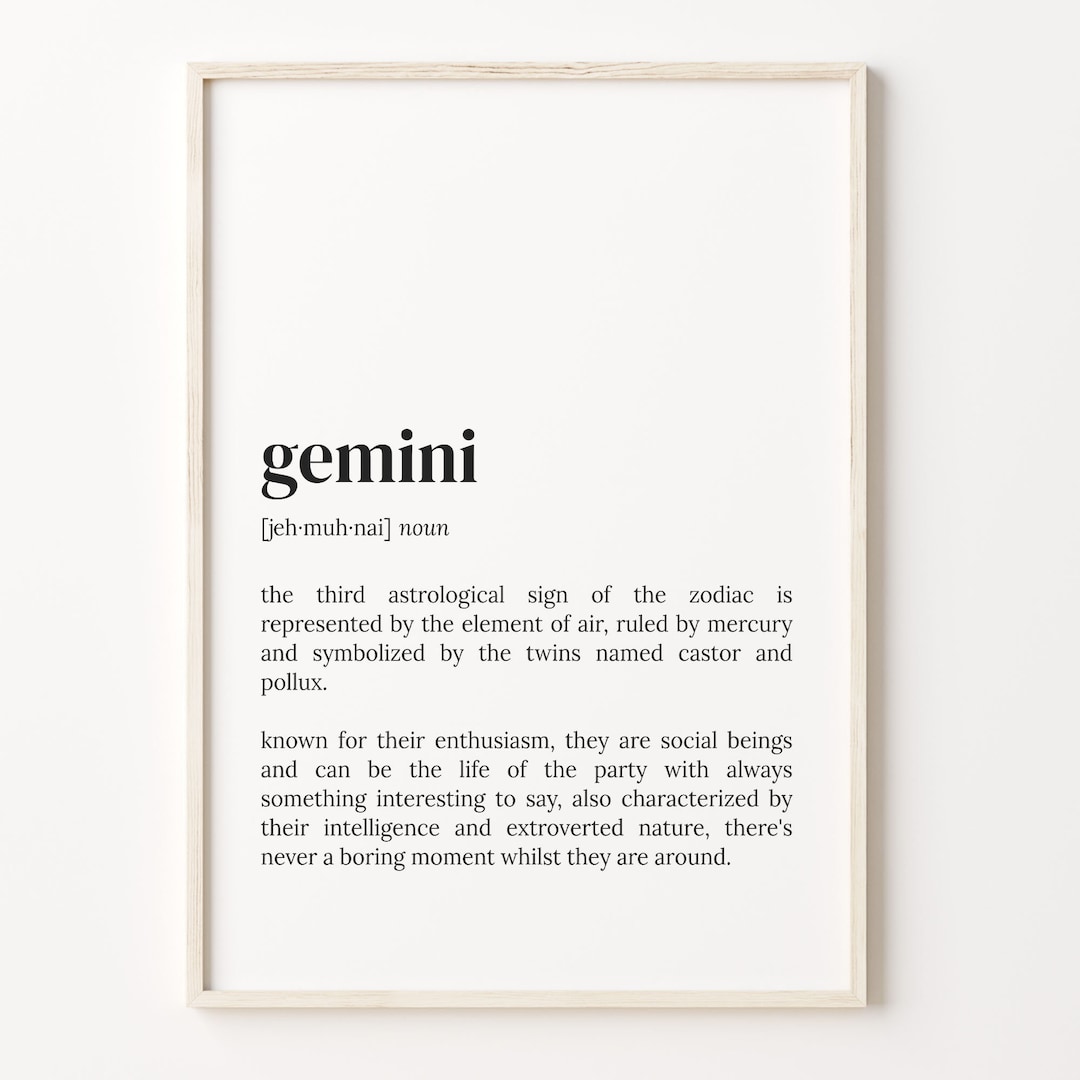 Gemini Definition Print, Dictionary Poster, Quote Wall Art, Gemini ...