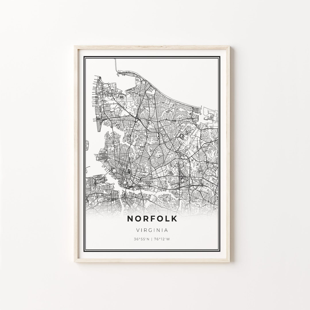 Norfolk Print, City Map Art Poster, Virginia VA USA, Wall Art Decor ...