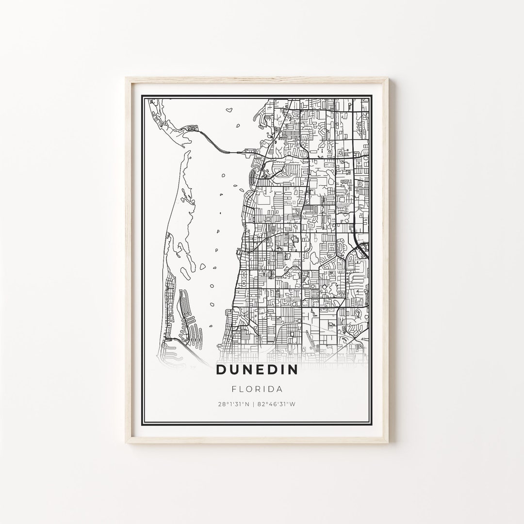 Dunedin Print, City Map Art Poster, Florida FL USA, Wall Art Decor ...