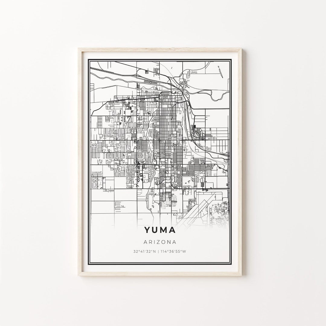 Yuma Arizona City Map Art Print: Modern Black and White Wall Decor - Etsy