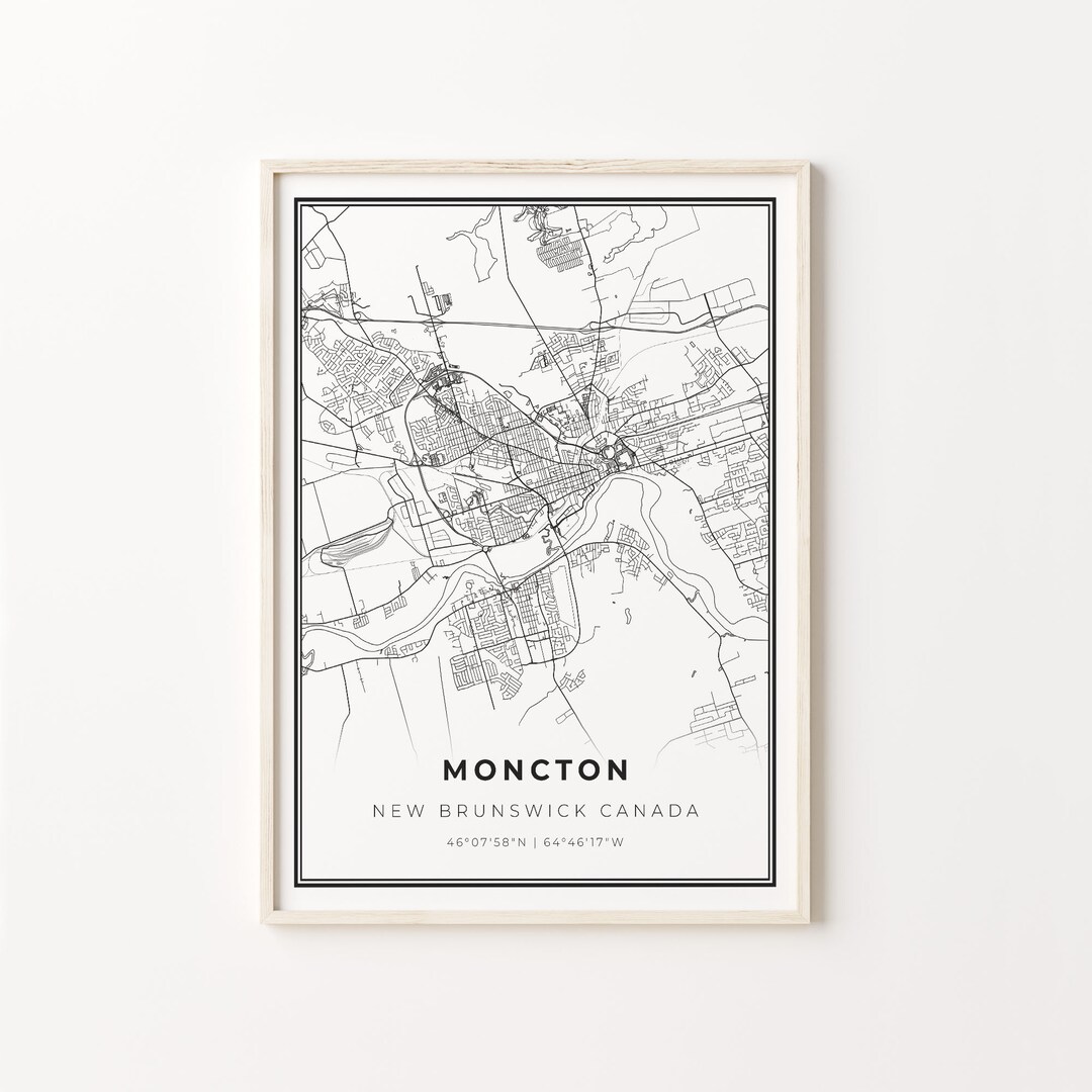Moncton City Map Art Print: Modern Black and White Wall Decor - Etsy