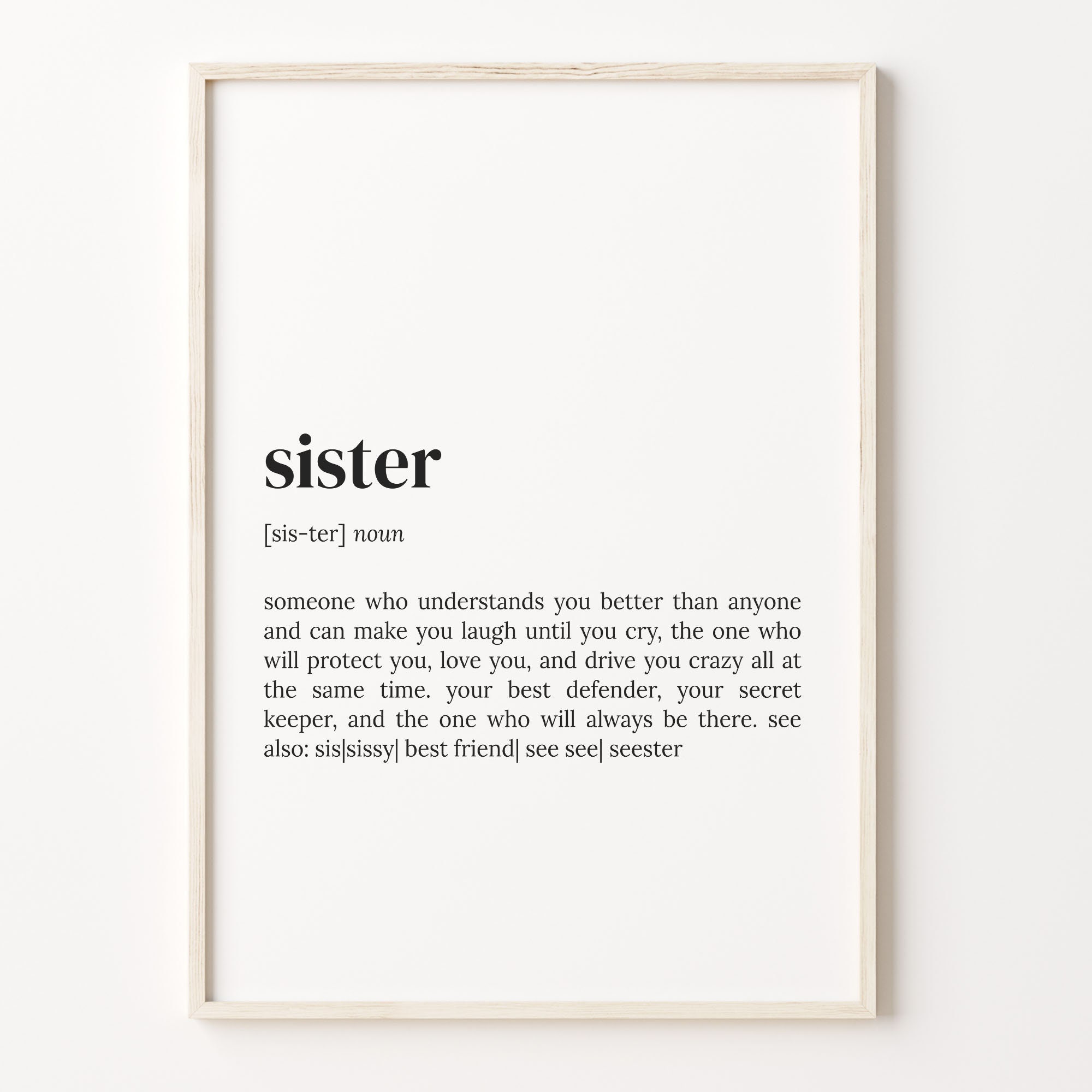Sister Definition Print, Dictionary Poster, Quote Wall Art, Little ...