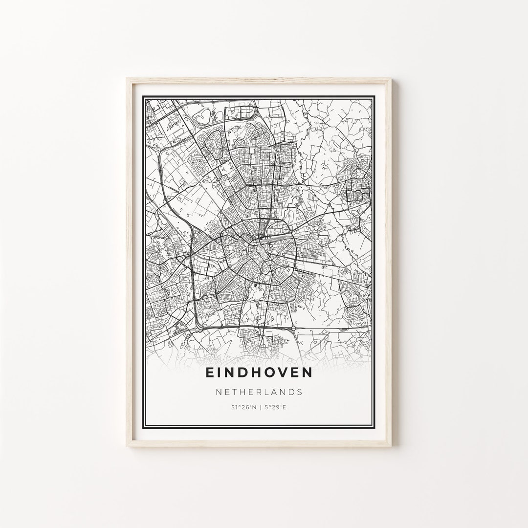Eindhoven City Map Print: Modern Black and White Wall Art - Etsy
