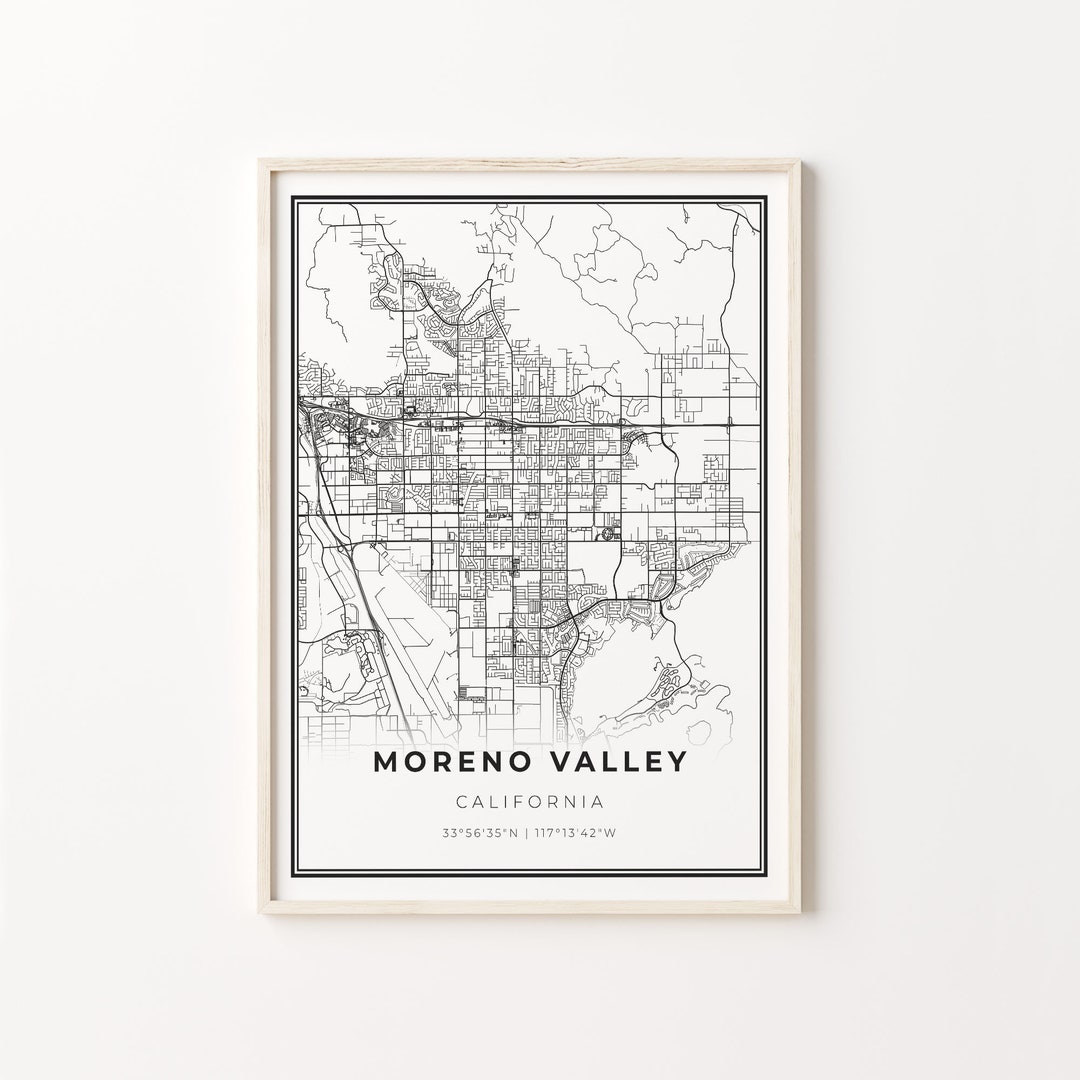Moreno Valley Map Print: Modern Black and White City Art - Etsy