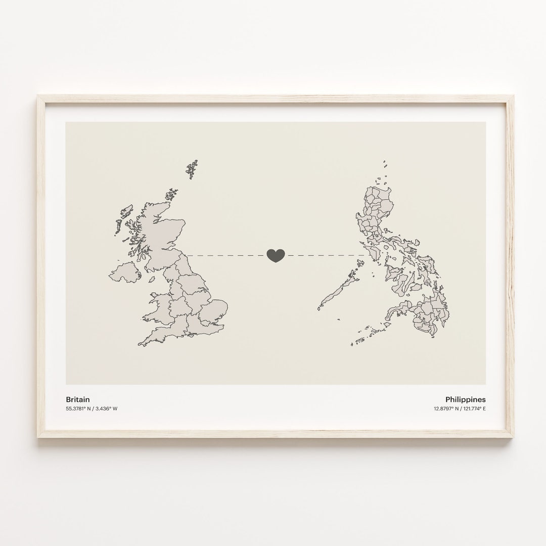 Britain to Philippines Print, Filipino Gift, Minimalistic Country ...