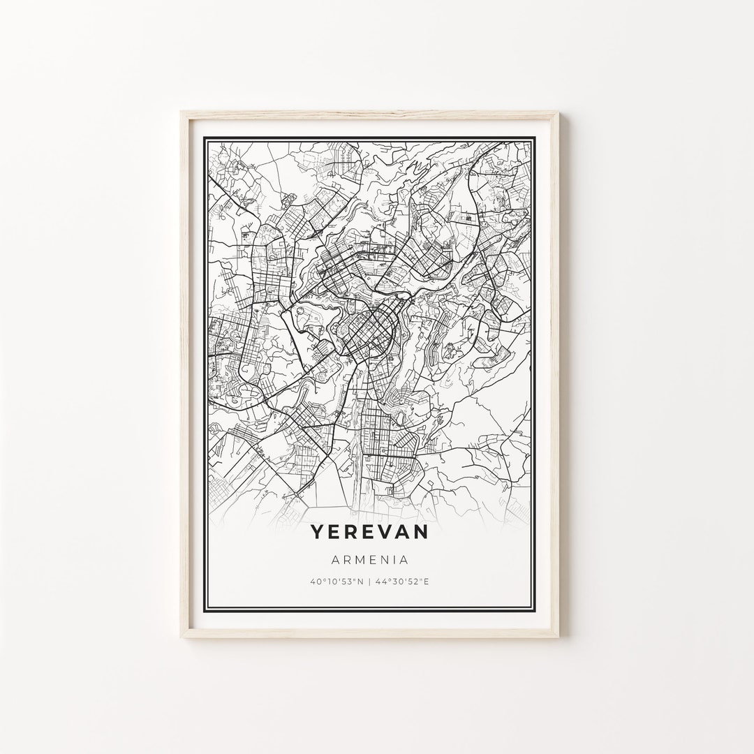 Yerevan City Map Print: Modern Black and White Armenia Wall Art - Etsy