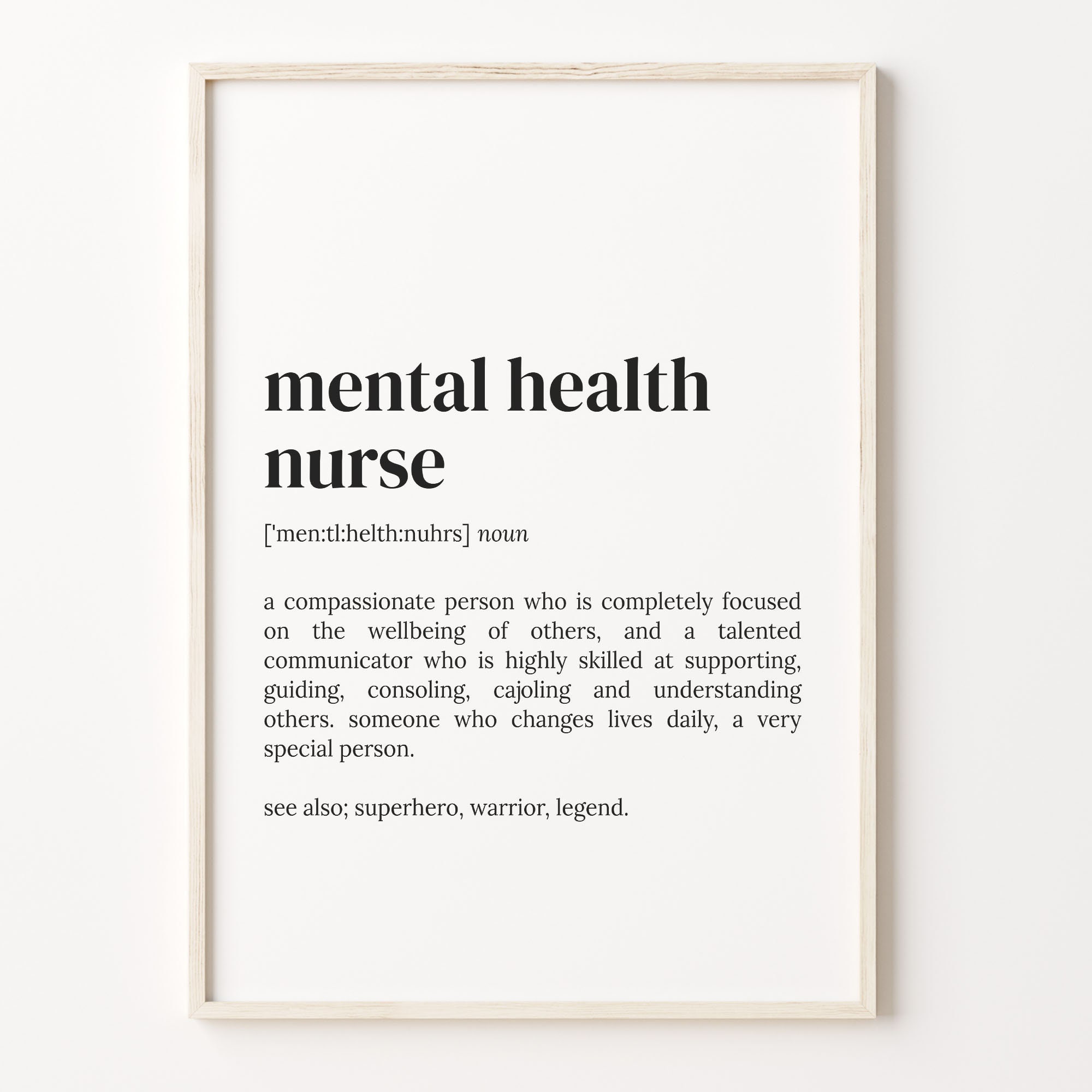 Mental Health Nurse Definition Print, Dictionary Poster, Quote Art ...