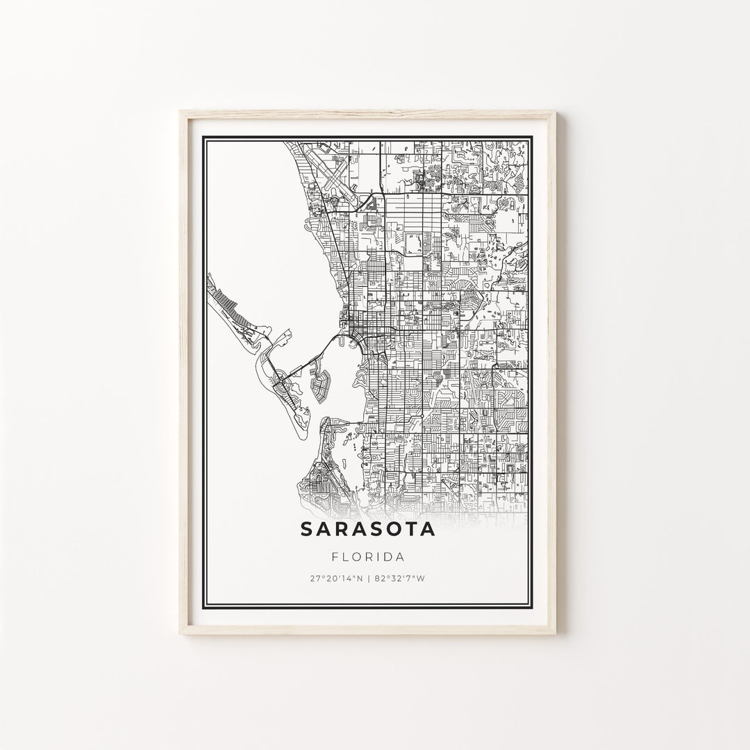 Sarasota Print, City Map Art Poster, Florida FL USA, Wall Art Decor ...